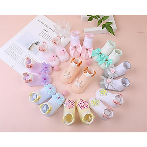 BOMAIS 20 Packs Newborn Baby Girls Socks, 0-24 Months Bow Pattern, (12-24 Months, SET1)