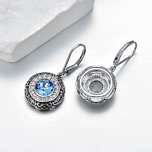 December Birthstone Earrings 925 Sterling Silver Filigree Birthstone Dangle Drop Earrings Blue Topaz dangle Earrings for Women Birthday Anniversary Fine Jewelry for Women