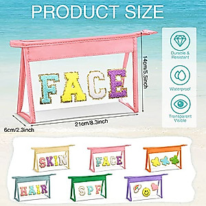 6 Pcs Clear Preppy Patch Makeup Bag Nylon Cosmetic Bag PVC Zipper Varsity Letter Toiletry Bag Multipurpose Makeup Bag for Purse Skin Care Bag Travel Pouches for Toiletry Preppy Organizer (Cute Color)