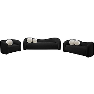 Meridian Furniture 186Black-S Kali Collection Modern | Contemporary Sofa with Soft Black Faux Shearling Teddy Fabric, Curved Back, 86" W x 33" D x 27" H, Black