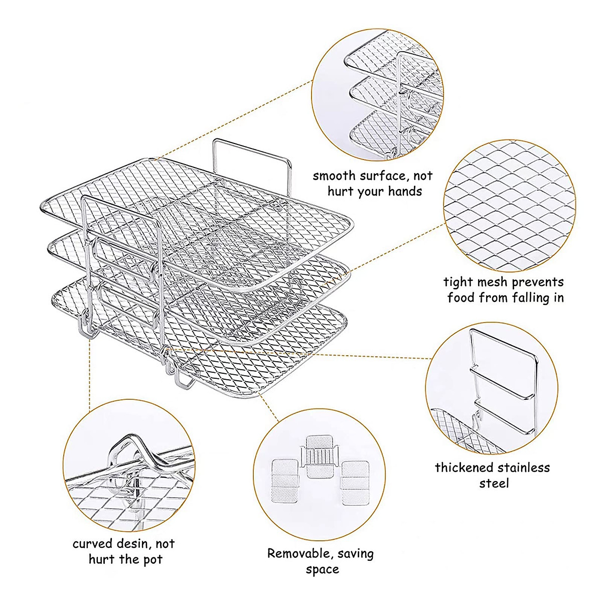 3PCS 19x12cm Stackable Baking Rack, Fryer Baking Rack Stainless Steel Grill Rack Stackable Cooling Rack Tray for 8QT Pot