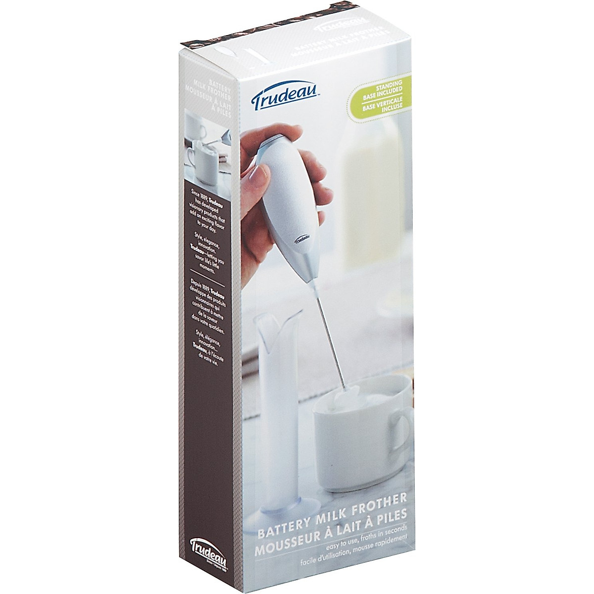 Trudeau Battery Milk Frother,Silver/White,9.5 inch