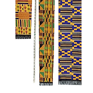 Decora Apparel African Clothes for Men Cotton Scarf, Graduation Stole, African Head Scarf Kente Fabric 5.5X60 Orange GoldP03