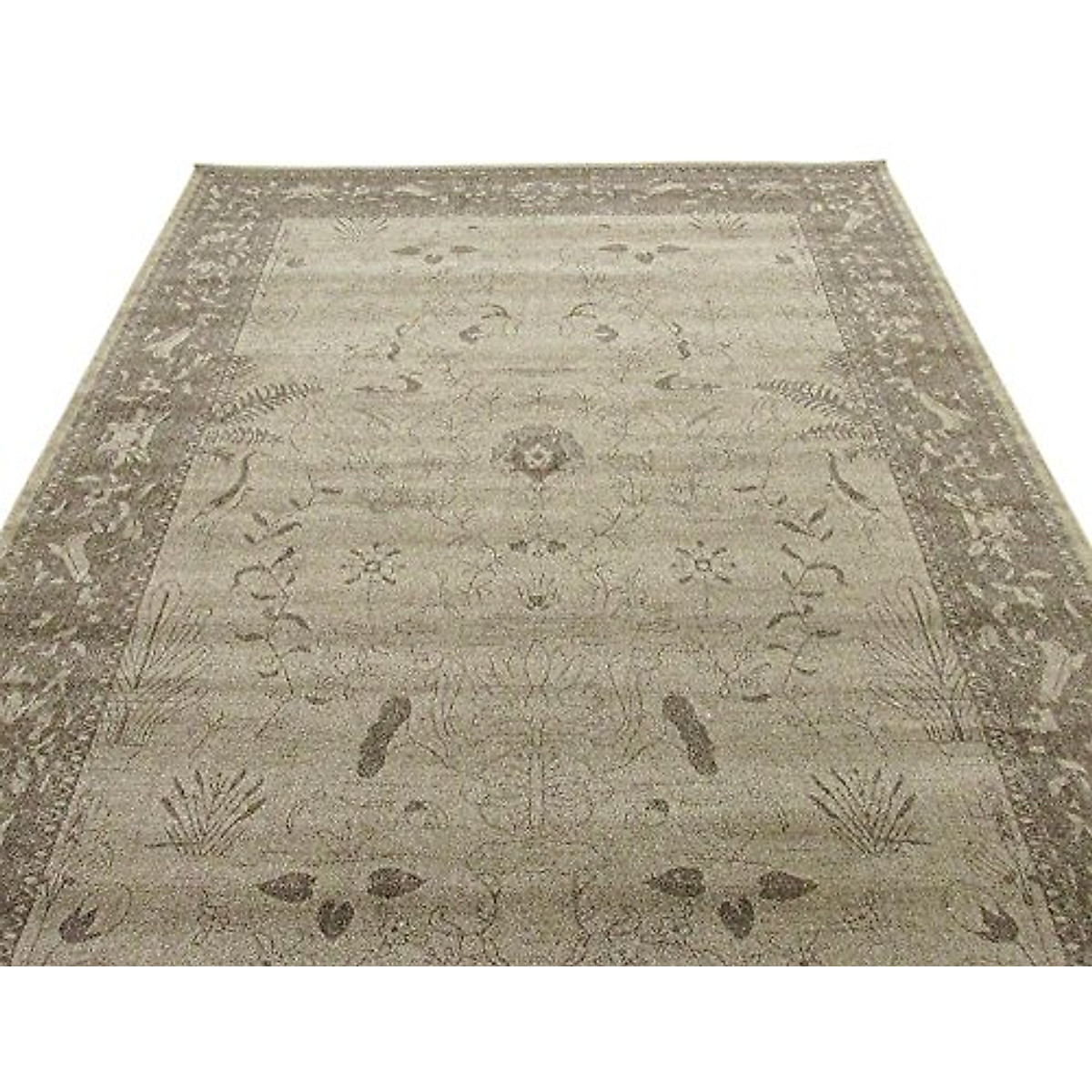 Unique Loom La Jolla Collection Farmhouse, Contemporary, Botanical, Traditional, Vintage Area Rug, 9 x 12 ft, Light Brown/Dark Brown