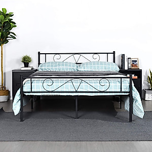 Full Size Platform Bed Frame with Headboard, Nordic Style Metal Bed Easy Assembly, Size 77.256.134.8 Inches