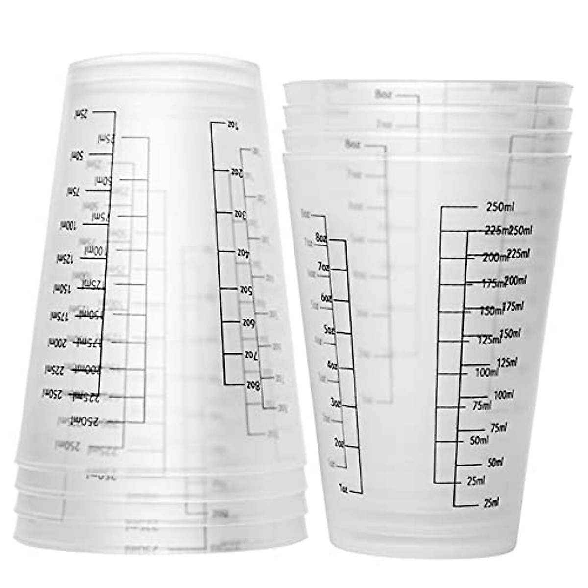 EBIVEN 4 pcs 8oz Reusable Plastic Measuring Cups Liquid Paint Mixing Measure Cups for Kitchen Cooking