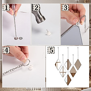 6 Pack Mirror Wall Decor Set with 2 Screwdriver Diamond Hanging Wall Mirror with Chain Silver Frame Decorative Chain Mirror for Home Living Room Entryways Bathroom Farmhouse Wall Decor, 10.8x6.7inches