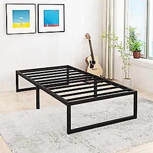Lutown-Teen 14 Inch Twin Bed Frames Heavy Duty Metal Twin Size Platform Bed Frame No Box Spring Needed, Noise Free, Easy Assembly, Black