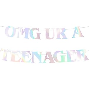 Generic Iridescent 'OMG UR A TEENAGER' Banner, 13th Birthday Party Decor for Girls, 13 Years Old Birthday Sign, Happy 13th Birthday Party Supplies
