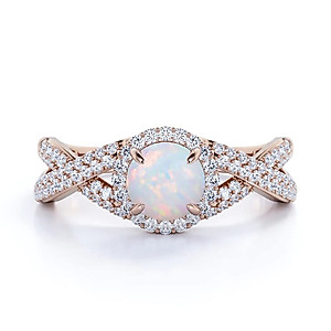 Ayafee Round Cut 1.25-1.5 Carat (ctw) Opal Rings for Women 10K 14K 18K Gold Moissanite Engagement Ring October Birthstone Rings for Her - Style A