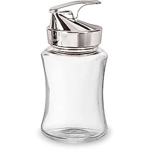 J&M Design Multipurpose Glass Syrup Dispenser Bottle For Maple Syrup, Sugar, Creamer, Olive Oil Vinegar No-Drip Pour Spout For Coffee Bar Accessories, Tea, Pancakes, Kitchen Baking 7.5oz container jar