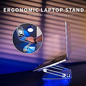 VIVO Universal 11 x 9 inch Height Adjustable Ergonomic Laptop Riser Docking Station with USB-C, USB-A, HDMI 4K60, DP 4K60, PD, RJ45, Tabletop Desk Stand Power Hub, Silver, STAND-V000LD