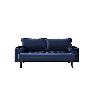 Container Furniture Direct Womble Modern Velvet Upholstered Living Room Diamond Tufted Chesterfield Sofa with Gleaming Nailheads, Misty Blue