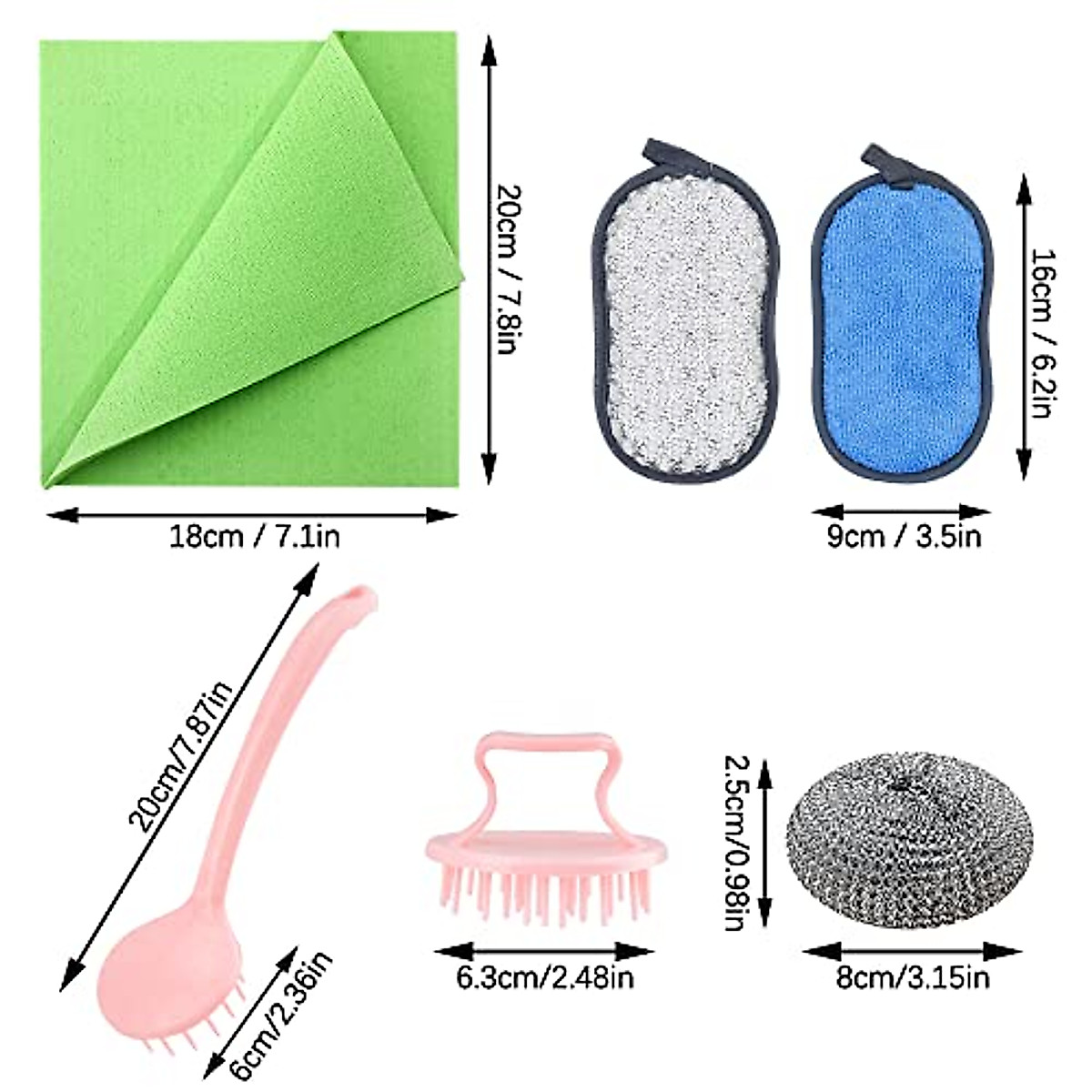 Stainless Steel Sponges Set with Handle, FULANDL 6PCS Steel Wool Scrubber With 3PCS Cellulose Sponge Cloths 2PCS Dual-Sided Scrub Sponges, Scrubbing Scouring Pad Dishes Scrub Cleaning Ball for Kitchen