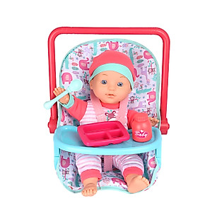 Dream Collection, Baby Doll 4-in-1 High Chair Play Set - Lifelike Baby Doll and Accessories for Realistic Pretend Play, Posable Soft Toy - 12”