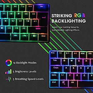 ZIYOU LANG MK21 Portable 60% Mechanical Gaming Keyboard Untra-Compact Type-c Wired with Light Up Chroma LED Backlit Non-Conflict 61 Key TKL Ergonomic for PS4 PS5 PC Mac Windows(Black/Blue Switch)