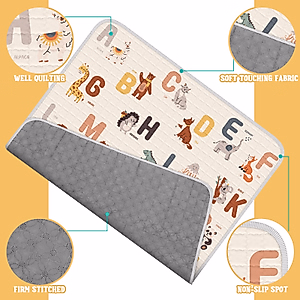 Funtery 43 x 43 Inch Boho Rainbow Baby Play Mat Portable Crawling Washable Foldable Tummy Time Non Slip Baby Floor Large Playpen Mat for Infants Toddlers Floor Playpen Activity(Woodland Animal)