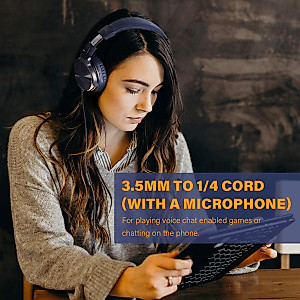 OneOdio Over Ear Headphone, Wired Bass Headsets with 50mm Driver, Foldable Lightweight Headphones with Share Port and Mic for Recording Monitoring Mixing Podcast Guitar PC TV (Dark Blue)