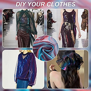 BENECREAT 3.28 Yards Two Tone Lightweight Sheer Organza Fabric, 59 Inch Iridescent Holographic Gauze Fabric Sheer for Wedding Dress, Fashion, Crafts, Decorations, Steel Blue