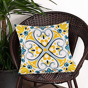 VIGVOG Yellow Blue Outdoor Indoor Waterproof Throw Pillow Covers 18x18 Inch Set of 4 Boho Floral Double-Sided Pillow Covers Modern Cushion Cases for Patio Funiture Garden Farmhouse Home Decor