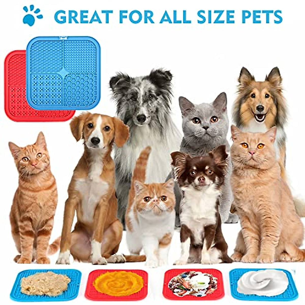 Licking Mat for Dogs & Cats 2 Pack, Slow Feeder Lick Pat with Non-Slip Design, Feeding Mat Anxiety Relief with Suction Cups for Butter Food Yogurt Peanut, Pets Bathing Grooming Training Calming Mat