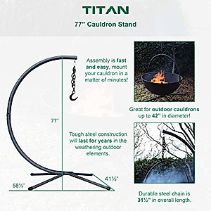 TITAN GREAT OUTDOORS Cauldron Stand 77â€ Heavy Duty with Chain