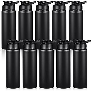 CHENGU 10 Pcs Aluminum Water Bottle 24oz Aluminum Reusable Bottles Lightweight Snap Lid Sports Water Multipack Easy Carry Leak Proof Travel for Gym Camping Hiking Outdoor Fishing (Black)