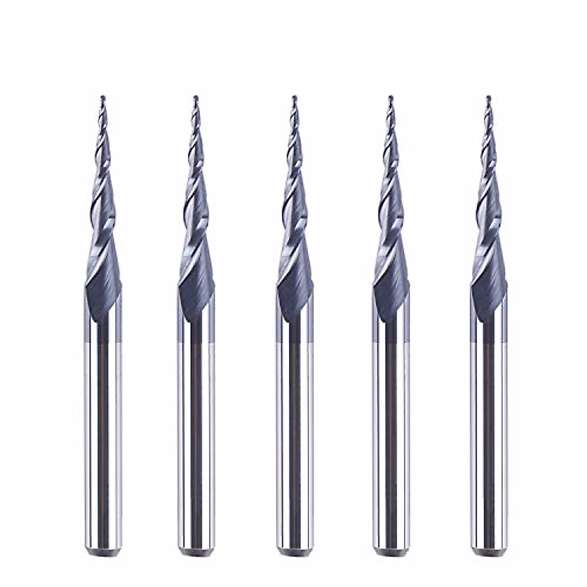 SpeTool 5Pcs Tapered Ball Nose Carving End Mill 1/8 inch Shank 0.25MM Radius (0.5MM Diameter) Tips 3D Woodworking Tool CNC Router Bits