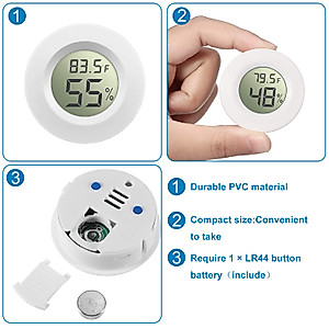8 Pieces Mini Hygrometer Thermometer Round Digital Humidity Gauge Monitor Electronic Humidity Temperature Meter LCD Display Indoor Outdoor Hygrometer Thermometer for Greenhouse Home Kitchen (White)