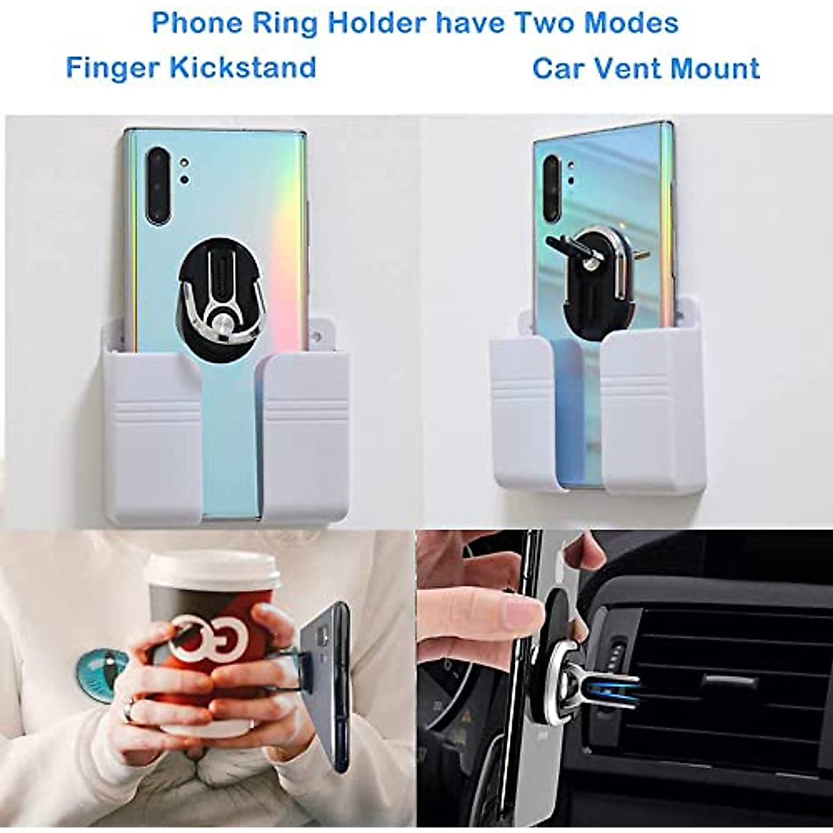Coyoleoeo Phone Ring Holder 360° Degree Rotation Phone Grip Ring Holder for Cell Phone with Shower Phone Holder - Phone Ring Grip and White Wall Phone Holder (Random Color)