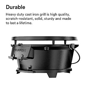 Everdure Round Cast Iron Grill & Cover – Outdoor, 2-In-1 Portable, Tabletop Grill and Griddle - 100% Cast Iron, Enameled, Durable, Small Charcoal Grill, Camping Stove or Hibachi Grill