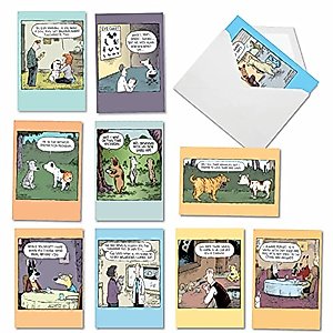 NobleWorks - 10 Assorted Happy Birthday Cards - Funny Bday Greeting Cards with Cartoons, Bulk Boxed Notecard Set - Dog Days A2665BDG
