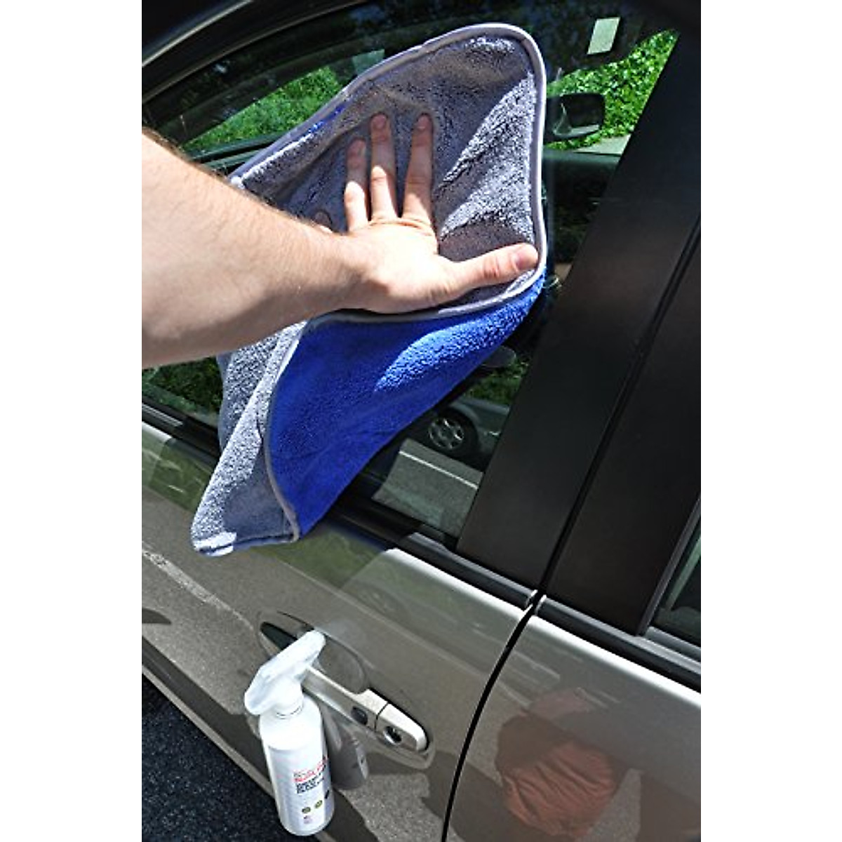 Detailer 365 Ultraplush Premium Microfiber Towels 850 GSM Thread Count for Ultra Smooth Polishing and Drying | Super Absorbent with Silk Lined Border (6 Pack, Blue/Grey 16" x 16")