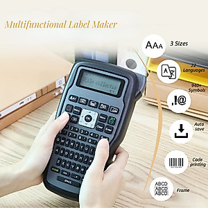 Label Maker - E1000 Handheld Laminated Label Maker Printer with Tape, QWERTY Keyboard with Label, Easy to Use with Multiple Symbols, Labeler for Office/Home/School/Industrial Organization, Black