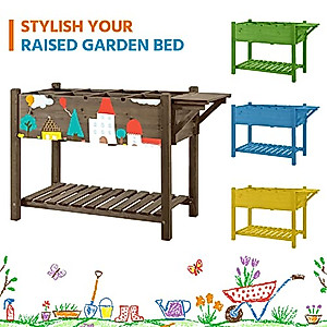 Yaheetech 49x22x32in 8 Pockets Raised Garden Bed Elevated Wood Planter Box Stand with Foldable Side Table and Storage Shelf for Herb/Vegetables/Flowers