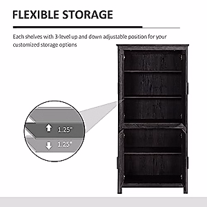 HOMCOM 64" 4-Door Kitchen Pantry, Freestanding Storage Cabinet with 3 Adjustable Shelves for Kitchen, Dining or Living Room, Grey