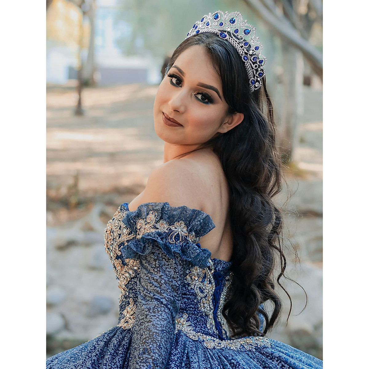 SWEETV Crystal Wedding Tiara for Bride Rhinestone Princess Crown for Women, Olivia Quinceanera Crown Bridal Costume Jewelry Hair Accessories, Blue