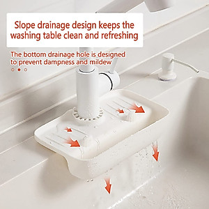 Kitchen Faucet Splash-Proof Draining Rack | Non-Slip Countertop Pad | Storage Rack Mat for Faucet to Keep Sponge | Water Collection Pad | White Rack | Orange Rack (White)