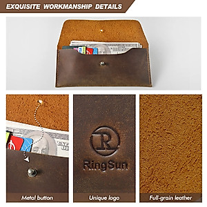 Ringsun Genuine Leather Cash Envelopes for Men, Reusable Budget Envelope Wallet, Retro Clutch Wallet for Men, Cash Wallet for Men,Minimalist Wallet for Men Women, Black