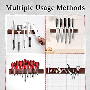 16'' Magnetic Knife Strips, Knife Holder for Wall Acacia Wood Knife Magnetic Strip with Powerful Neodymium Magnet Knife Rack Knife Bar for Kitchen Knives Tools Utensil Organizer & Kitchen Accessories