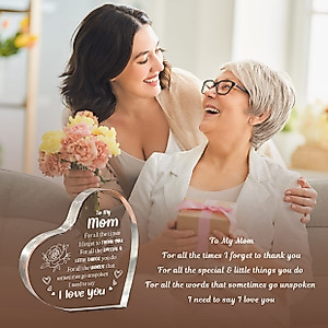 Milcier Gifts for Mom, Mom Birthday Gifts - Acrylic Keepsake 3.9x3.9 Inch - I Love You Mom Gifts from Son Daughter - Best Mothers Day Valentines Day Christmas Gifts for Mom