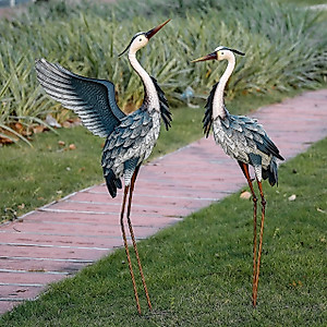 TERESA'S COLLECTIONS Solar Lantern and Metal Heron Decor Bundle(2PCS) | Blue Heron Outdoor Lantern with Solar Powered Lights and Heron Decor for Home Garden Patio Lawn Yard Decor