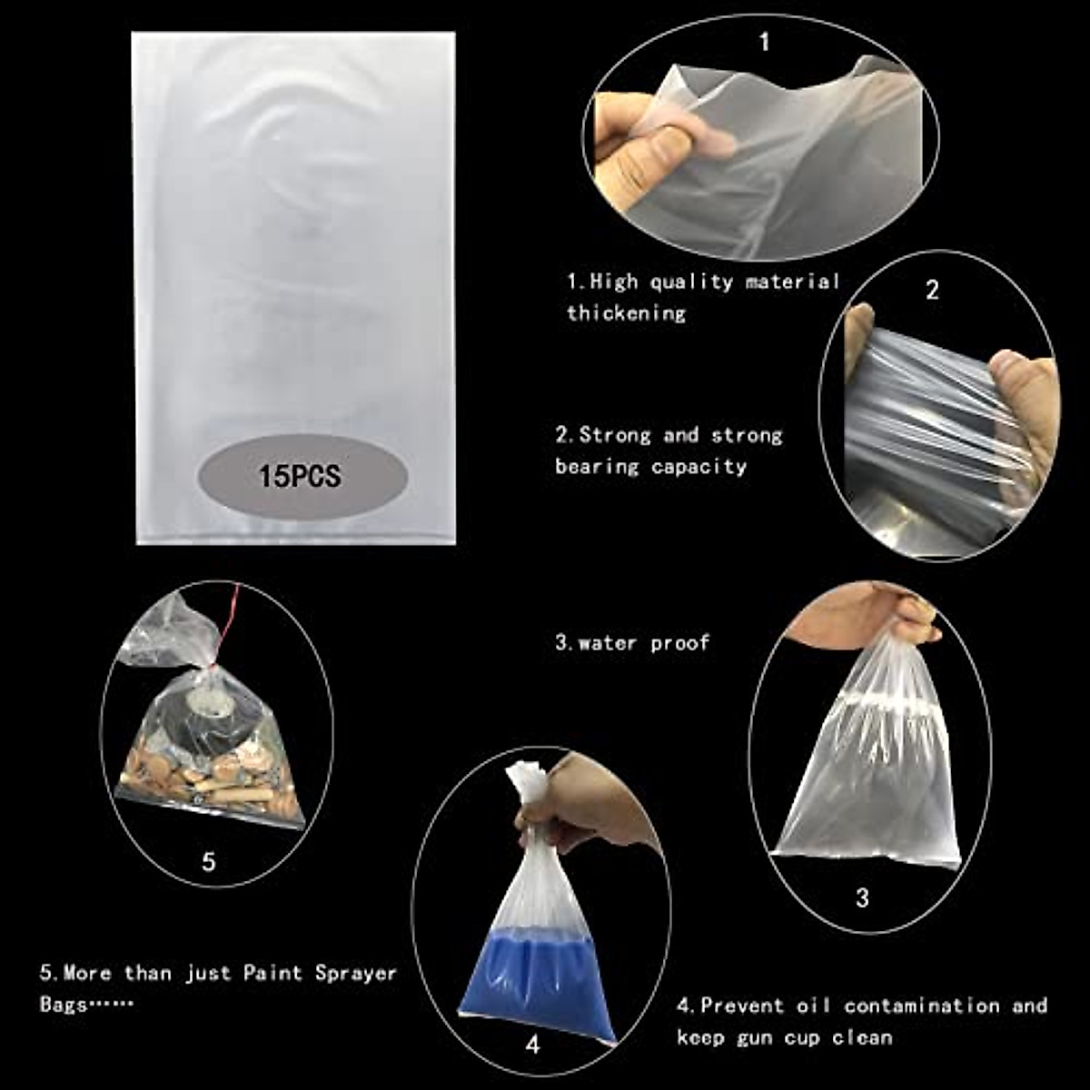 15 Pieces Sprayer Cup Liners,Paint Sprayer Bags,Paint Sprayer Parts Transparent Spray Gun Cup Canister Liners for HVLP Paint Sprayer Paint Sprayer Accessories (15, 7 x 11.8 inch)