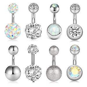 VCMART Short Belly Button Rings 14G Stainless Steel Small Belly Button Ring Diamond Navel Belly Rings for Women 6mm Bar Belly Button Piercing Jewelry