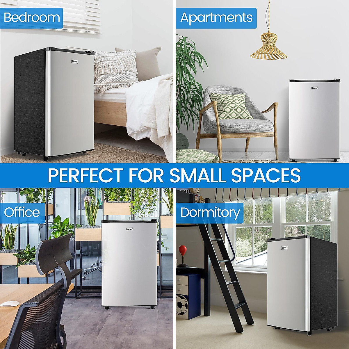 WANAI Mini Fridge with Freezer 3.2 Cu.Ft, Single Door Small Refrigerator, Energy-efficient Low Noise, Compact Fridge for Bedroom Dorm and Office, Silver