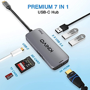Kinivo 710UC USB-C Hub with USB C to HDMI Adapter - 25CM (4K 60Hz, 7 Ports- 3 USB 3.0 Ports, HDMI Port, 100W PD, SD and TF Card Readers)