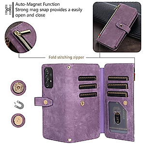 UEEBAI Crossbody Wallet Case for Samsung Galaxy A53 5G, 9 Card Slots Adjustable Crossbody Zipper Cover Detachable Lanyard Strap Flip Case with Hand Strap Kickstand Case - Purple