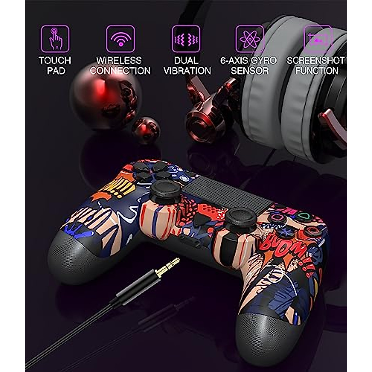 CBYLWK Wireless Controller Compatible with PS4/Slim/Pro with Dual Vibration/6-Axis Motion Sensor/Audio Function 1000mAh Battery/Collector's Controller