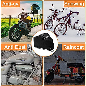 Motorcycle Scooter Cover Waterproof Outdoor - Large Medium XL 250cc 150cc 50cc Scooter Shelter for Harleys All Weather Motorbike Protection with Lock Holes Tear-Proof Heavy-Duty (Black)