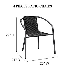 gaildon Outdoor Chairs Set of 4 Patio Chairs, Outdoor Dining Chairs - Stackable Wicker Rattan Chairs with Metal Frame for Balcony, Deck, Bistro, Backyard, Porch (4 Pack, Black)